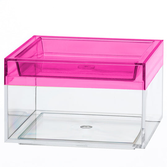 Clear Plastic Stacking 982C Canister Box with Pink Lid Measures 4" x 4 ...